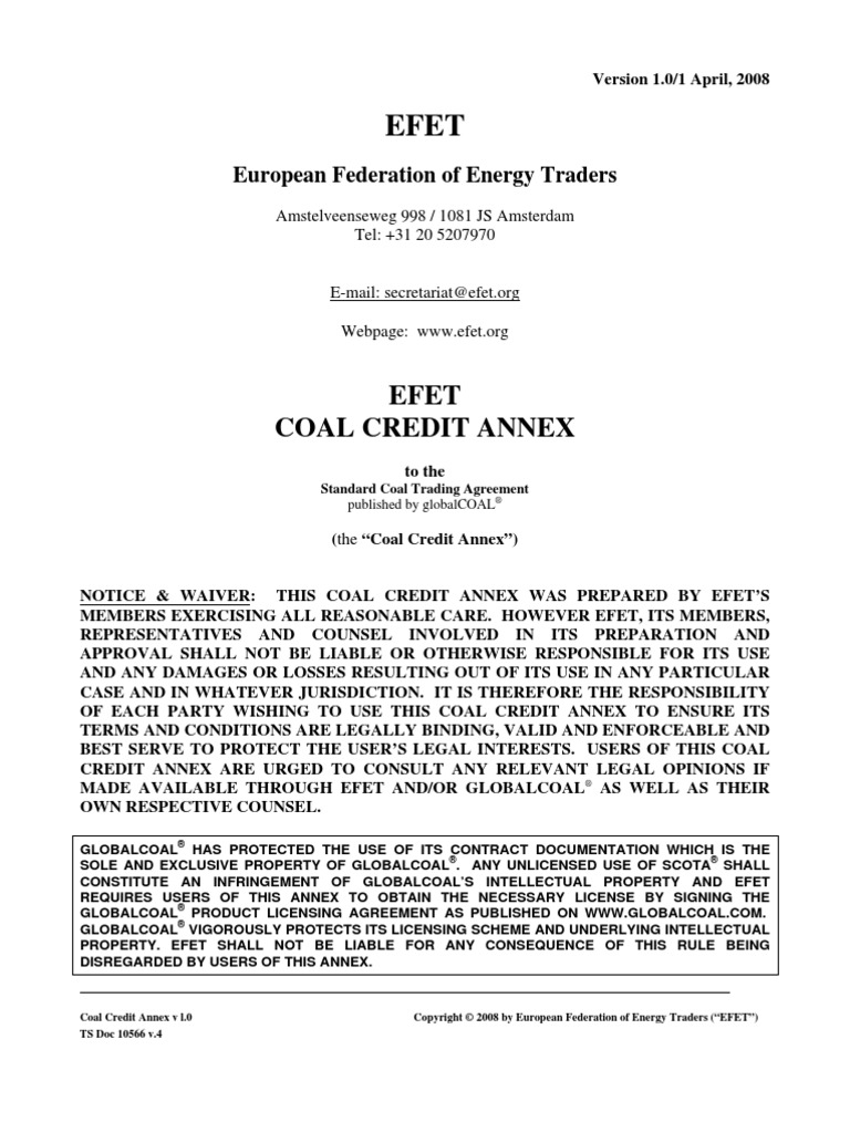SCOTA Agreement EFET Annex - Final Version | PDF | Credit (Finance ...
