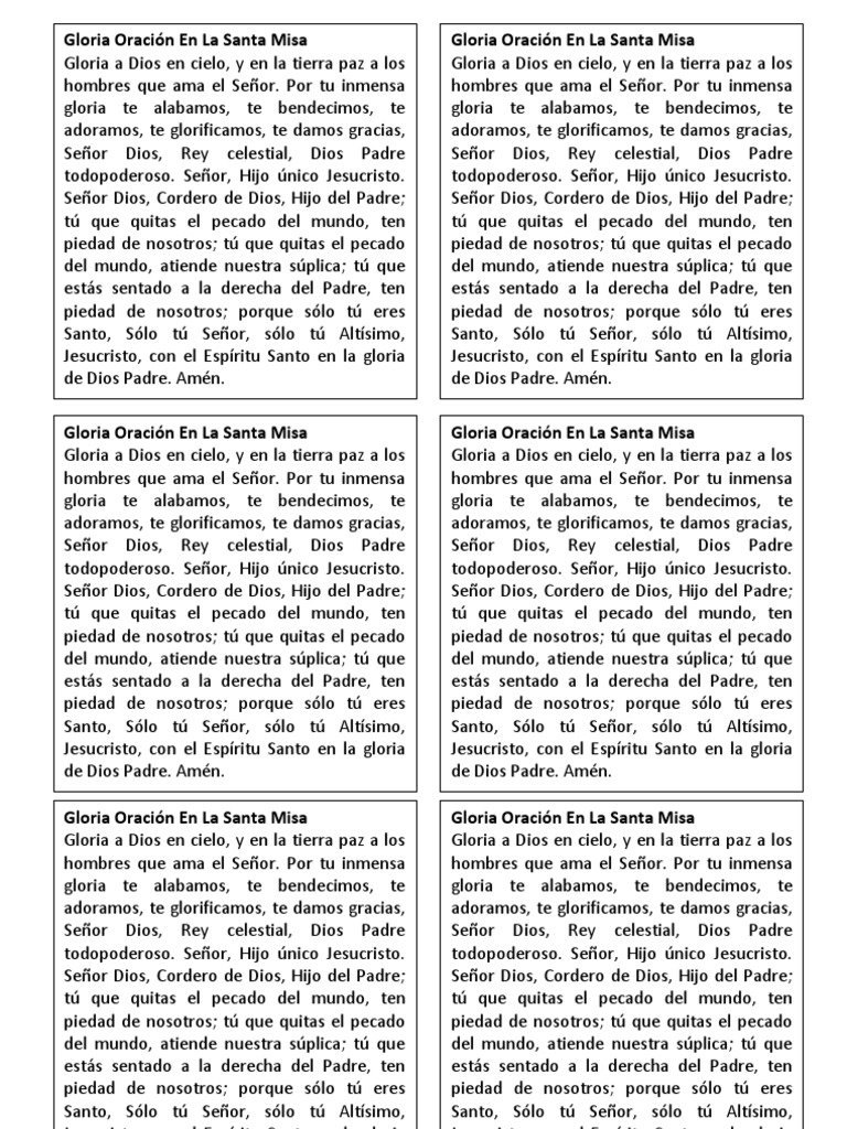 Gloria Oración en La Santa Misa | PDF | Misa (liturgia) | Cordero de Dios