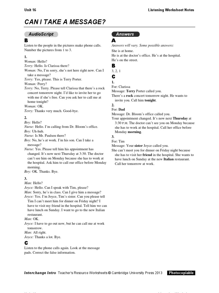 Phone Message Listening Activity | PDF | Leisure