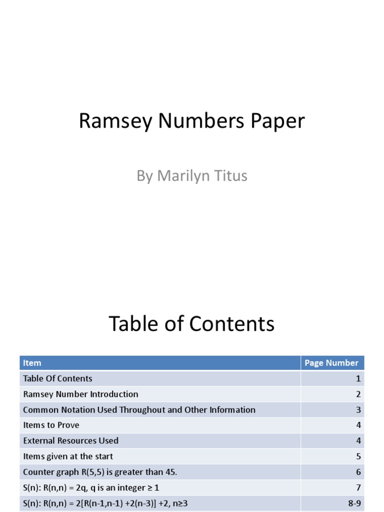 Ramsey Numbers Paper - PowerPoint Outline | PDF | Graph Theory | Vertex ...