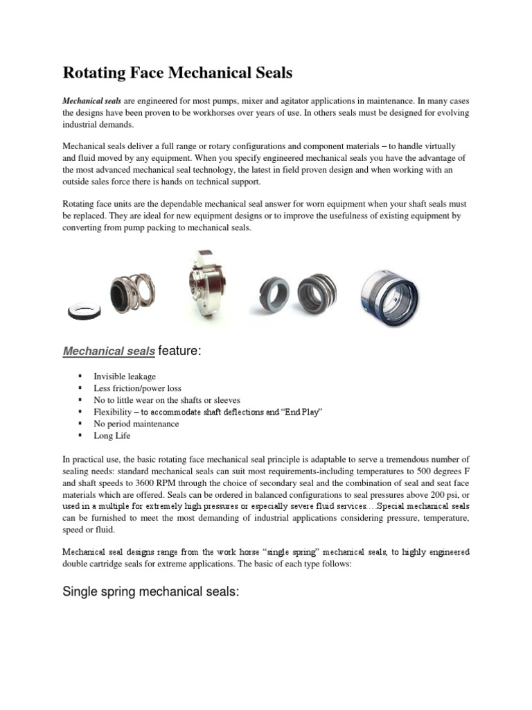Rotating Face Mechanical Seals Overview | PDF | Manufactured Goods ...