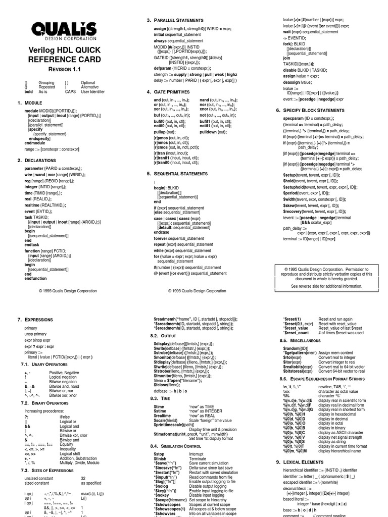 Verilog HDL QUICK Reference Card: Evision | PDF | Computers