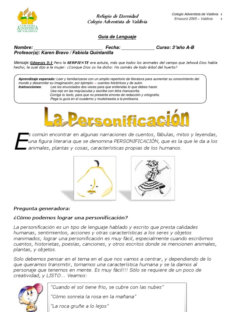 Ejemplos De Personificación Para Estudiantes