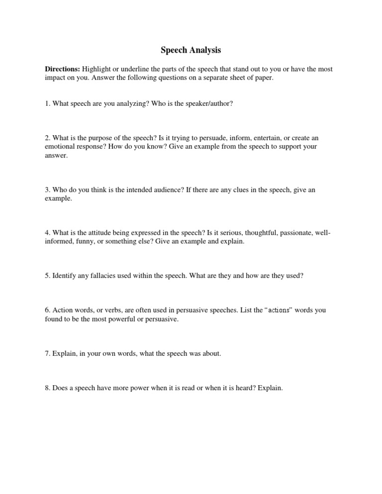 Speech Analysis WK SHT | PDF