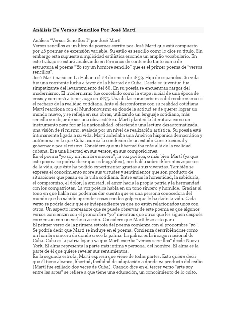 Análisis de Versos Sencillos Por José Martí | PDF | Poesía | Cuba