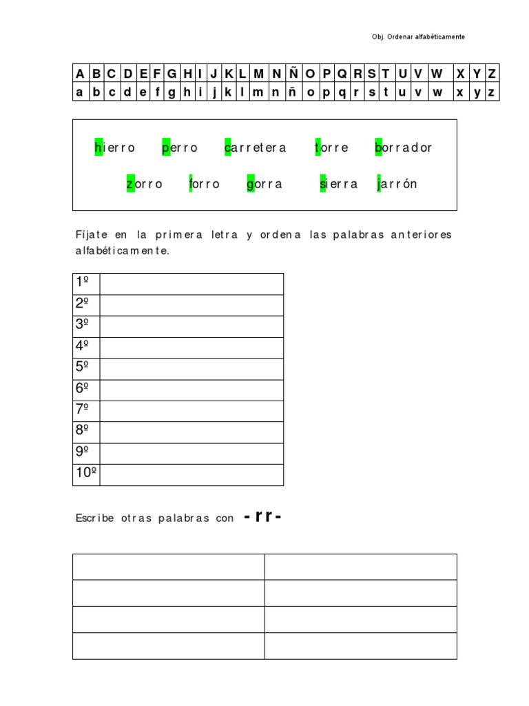Ejercicios de Orden Alfabético para Niños | PDF