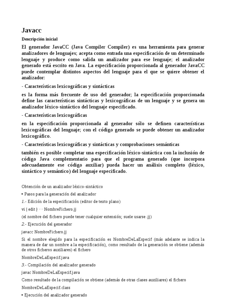 Javacc Tutorial | PDF | Lenguaje de programación | Analizando