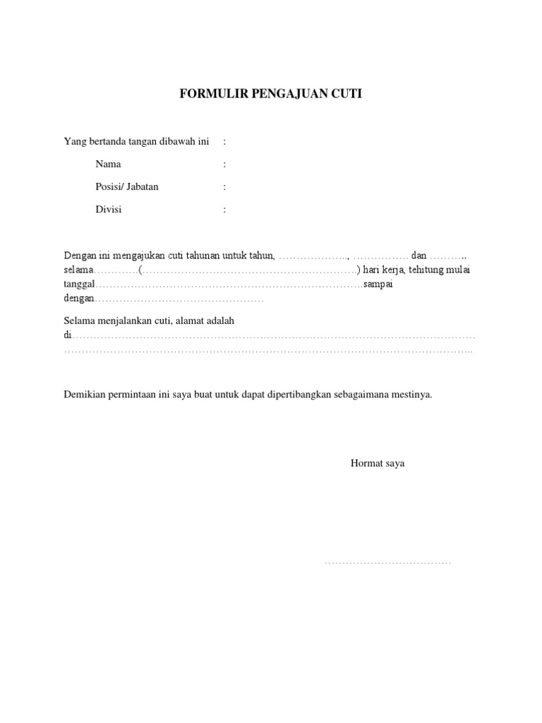 Contoh Formulir Pengajuan Cuti Atau Izin Dengan Menggunakan Microsoft ...