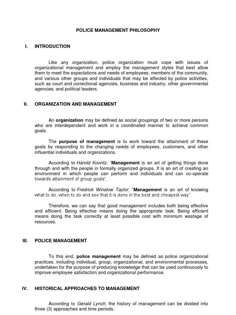 Police Management Philosophy | PDF | Leadership | Action (Philosophy)