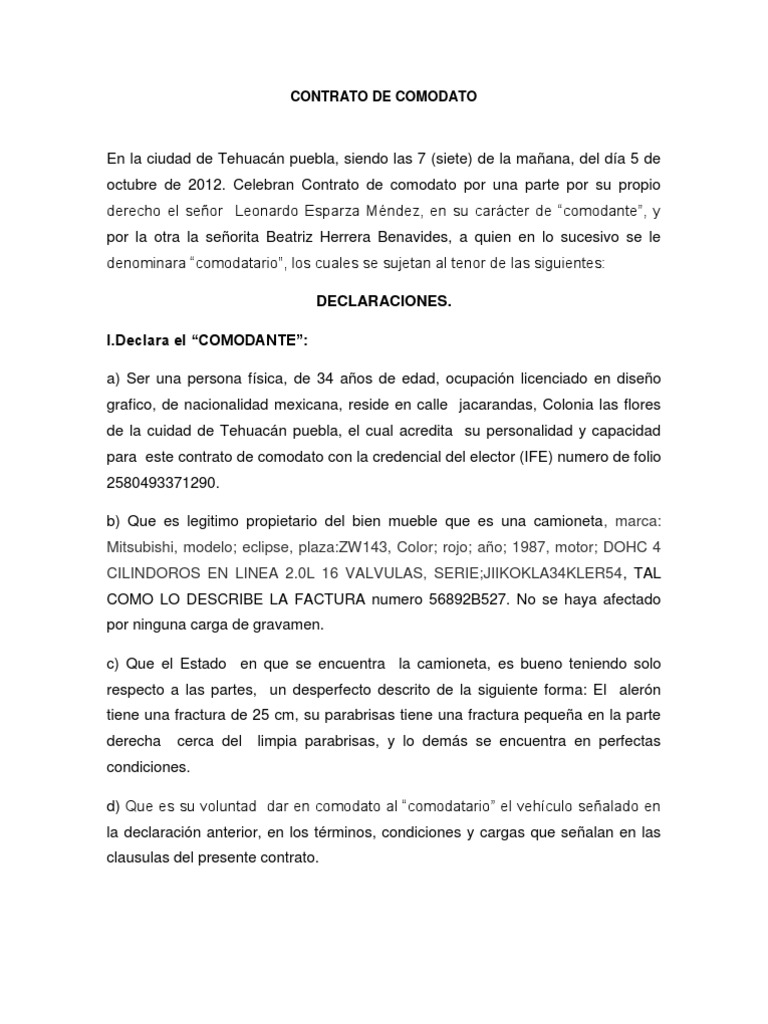 Contrato de Comodato | PDF