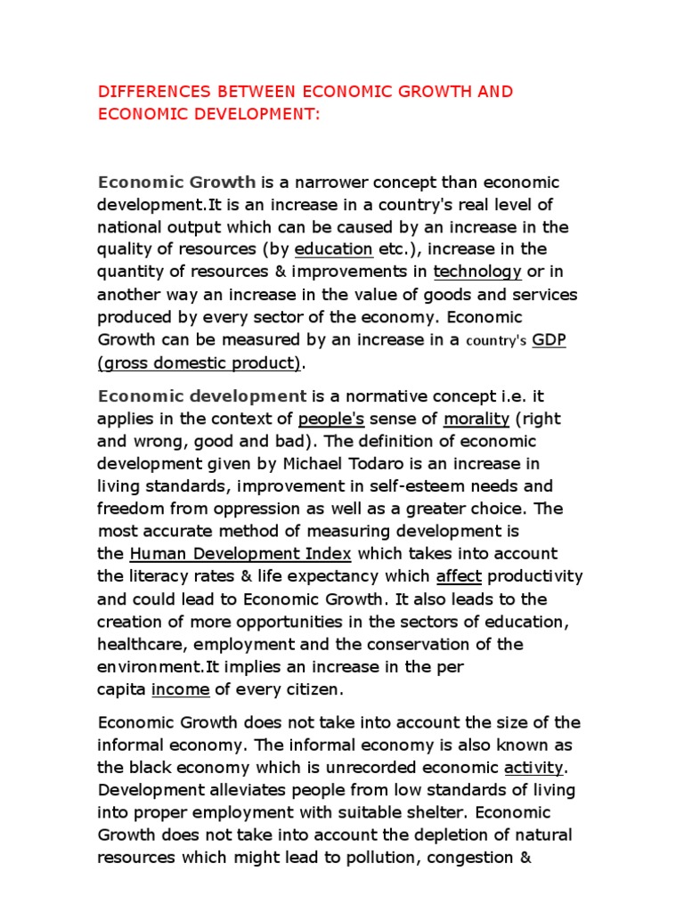 Differences Between Economic Growth and Economic Development | PDF ...