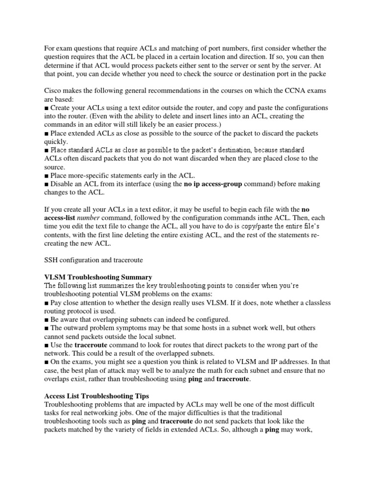Access-List Number Command, Followed by The Configuration Commands Inthe ACL. Then, Each | PDF ...