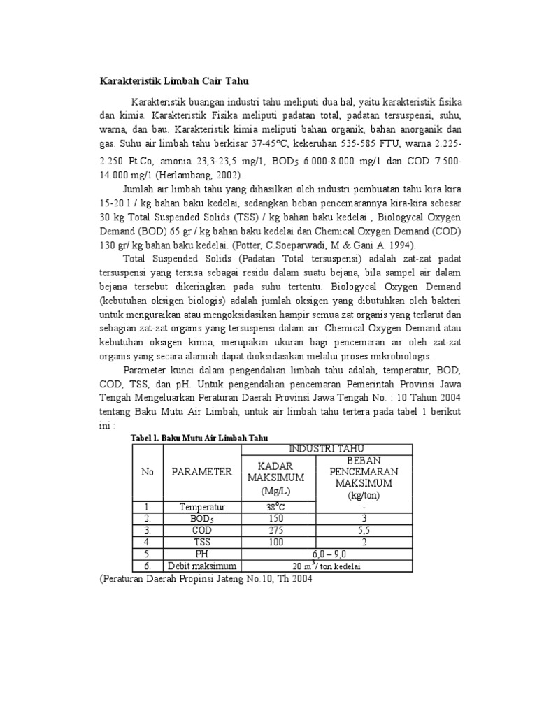 Karakteristik Limbah Cair Tahu | PDF