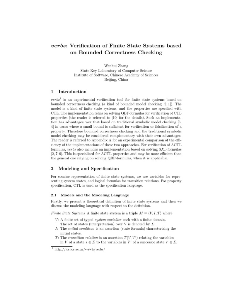 Verbs - Verifiation of Finite State Systems Based On Bounded ...