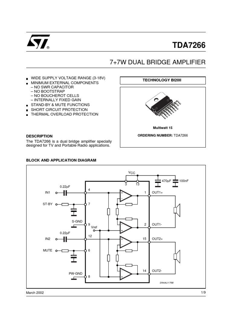 Tda 7266 | PDF | Amplifier | Electrical Engineering