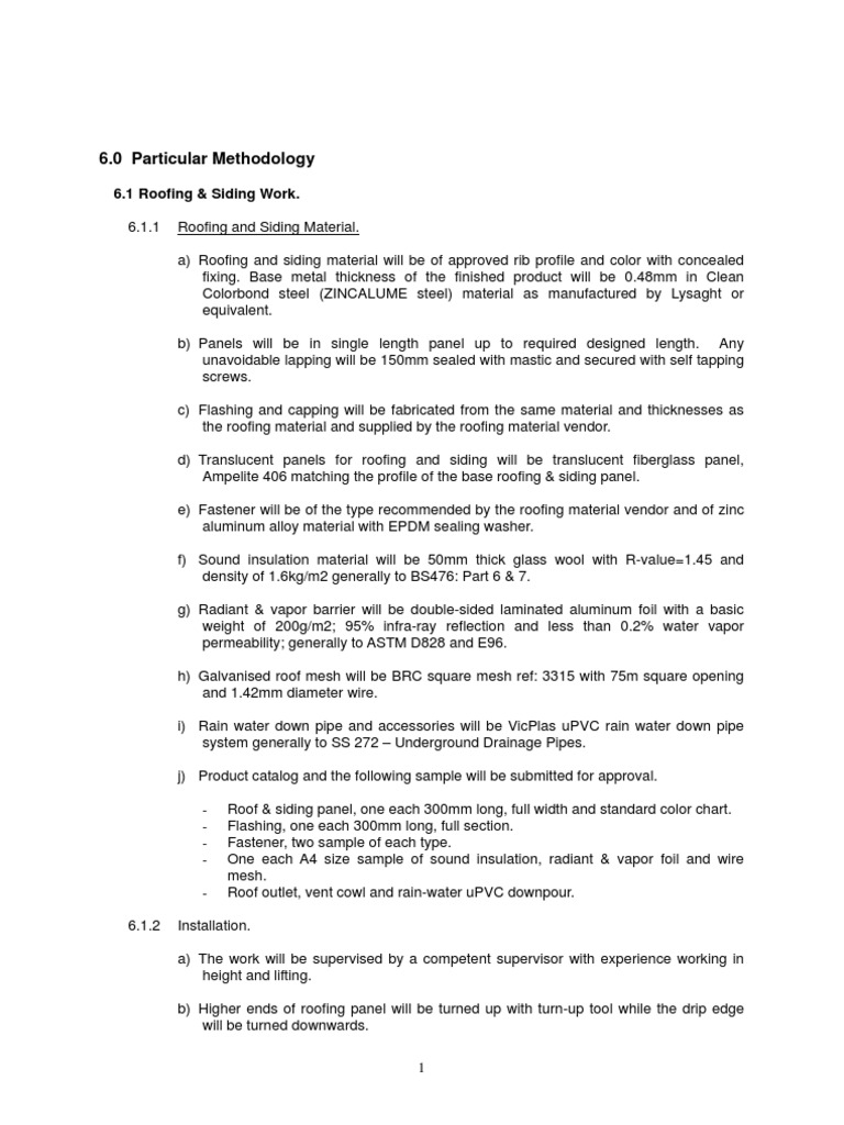 Method Statement for Roofing & Siding | Roof | Manmade Materials