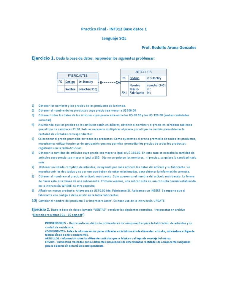 Practico Final INF312 - SQL | PDF | SQL | Tabla (base de datos)