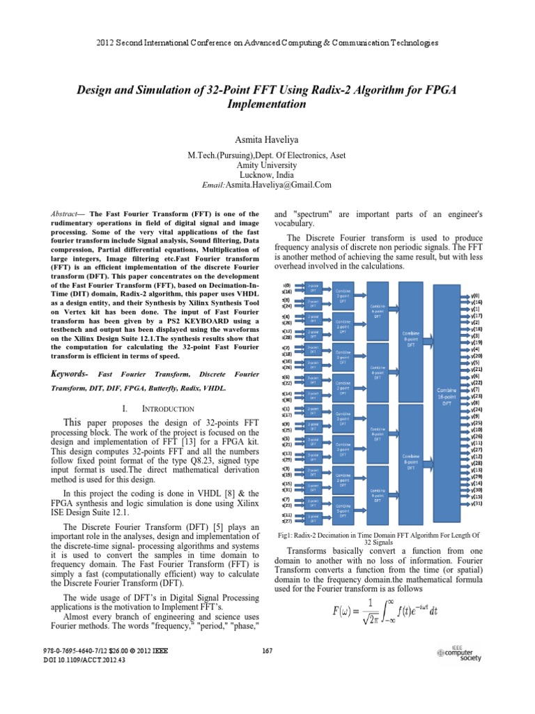Design And Simulation Of 32 Point Fft Using Radix 2 Algorithm For Fpga 2012 Pdf Fast Fourier