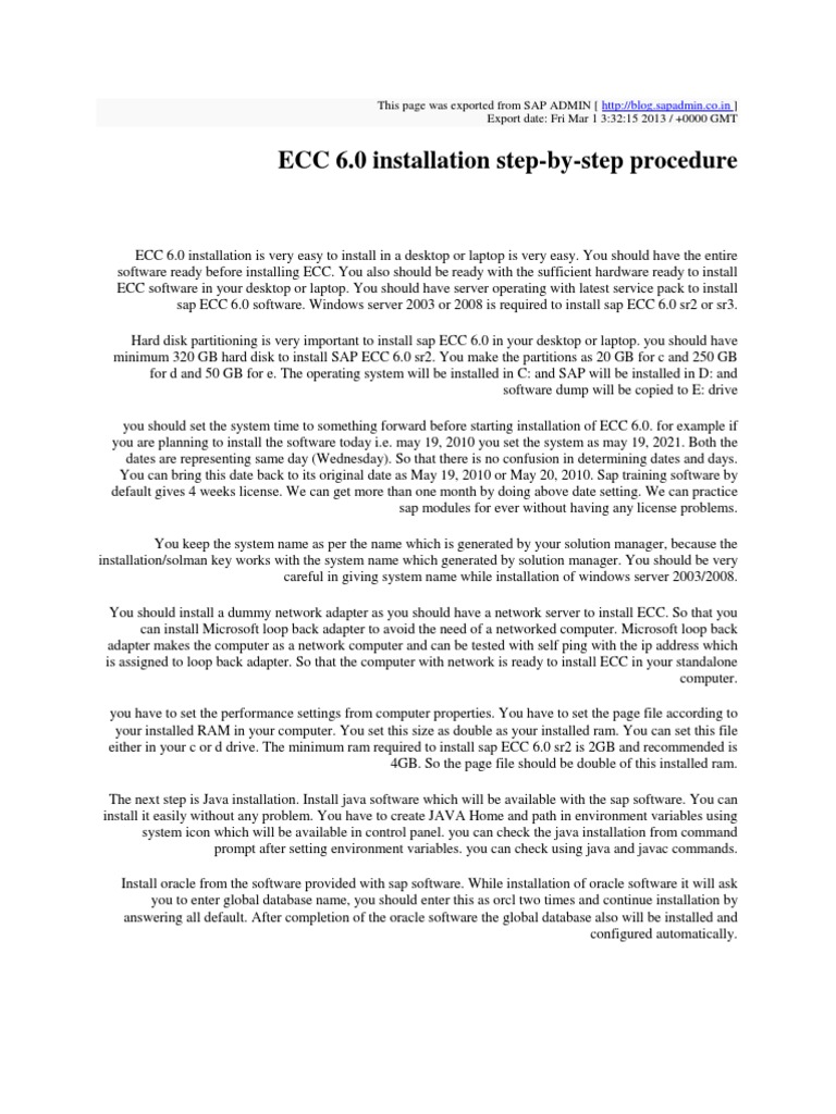 ECC 6.0 Installation Step by Step Procedure | PDF | Oracle Database ...