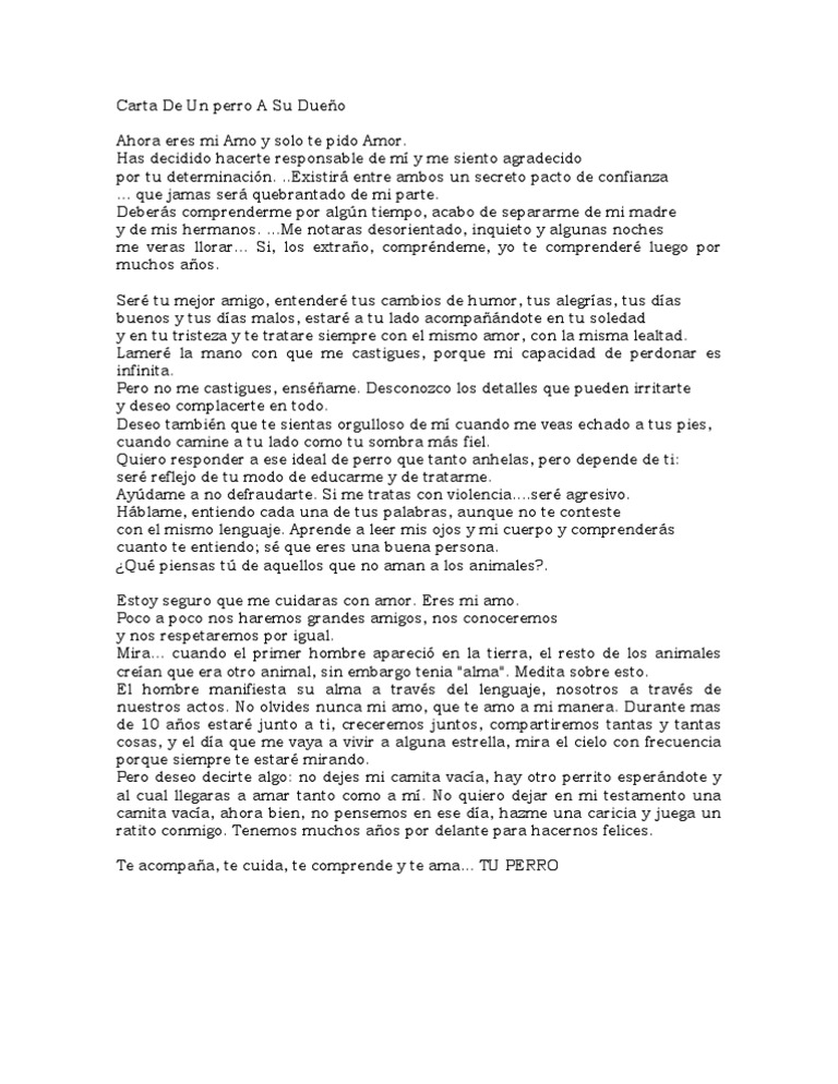 Carta de Un Perro A Su Dueño | PDF