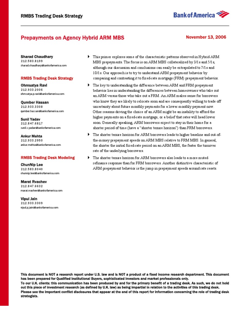 Analysis of Prepayment Behavior in Agency Hybrid ARM MBS and Factors ...