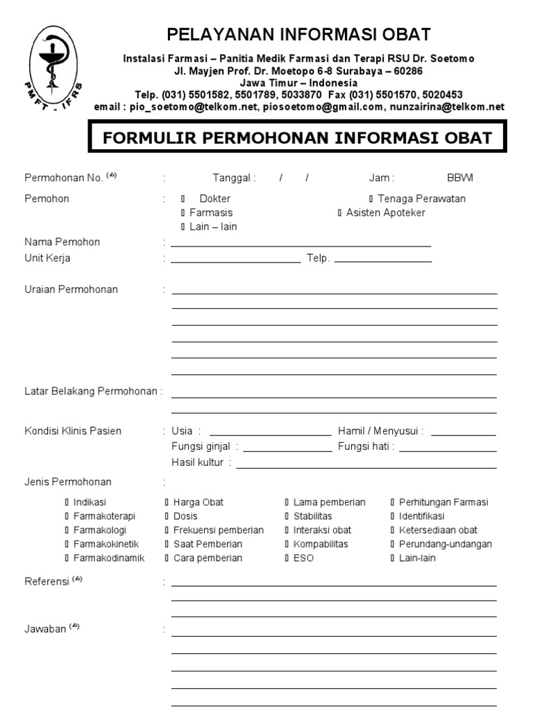 Formulir Pelayanan Informasi Obat | PDF