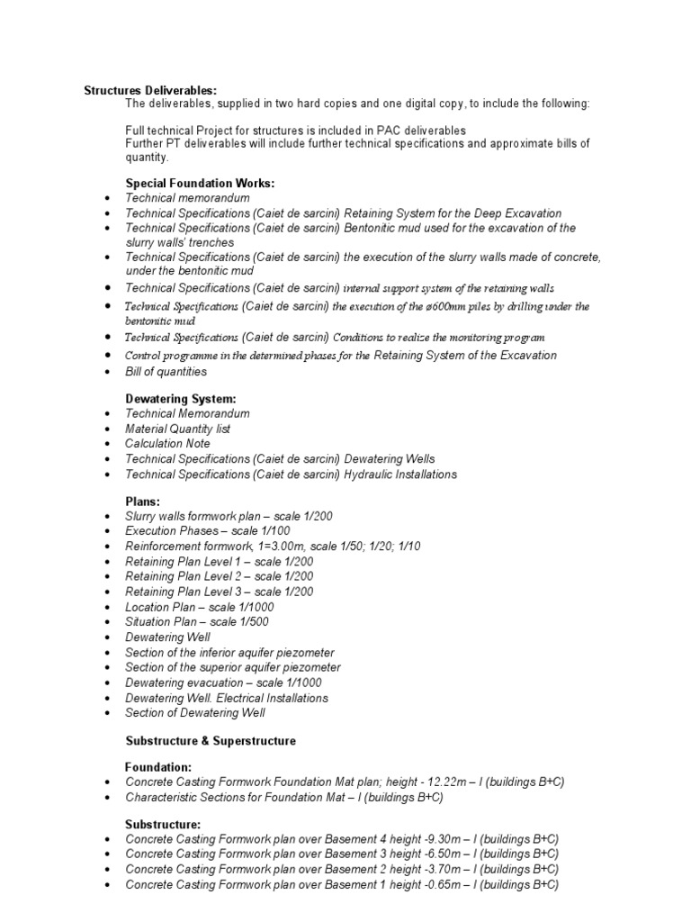 Structures Deliverables For DTAC | PDF | Basement | Concrete