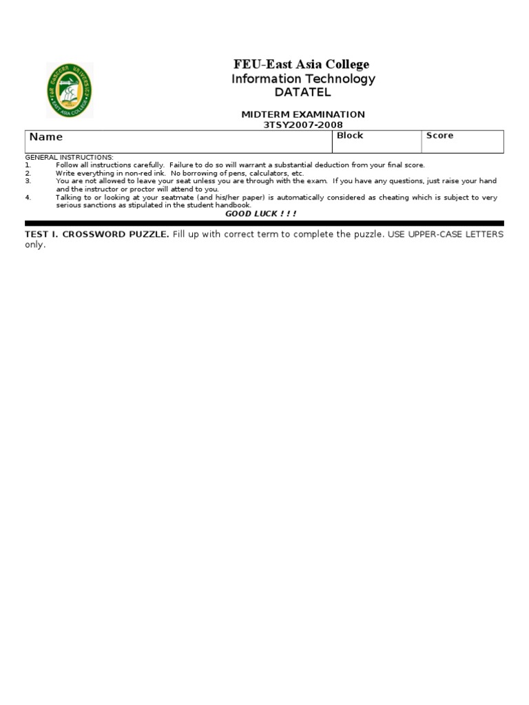 FEU-East Asia IT Midterm Exam Guide | PDF