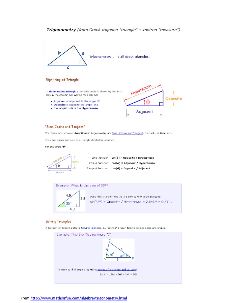 Trigonometry (From Greek Trigonon "Triangle" + Metron "Measure") | PDF
