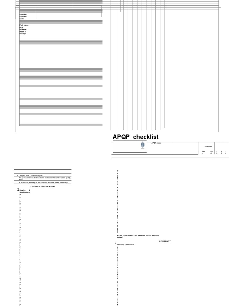 Apqp Checklist Supplier Supplier Code Pdf