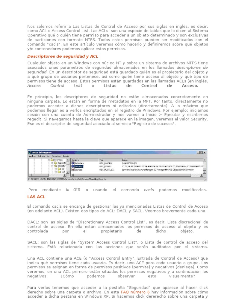 Gestión de permisos en Windows: ACL, cacls y descriptores de seguridad | PDF | Archivo de ...