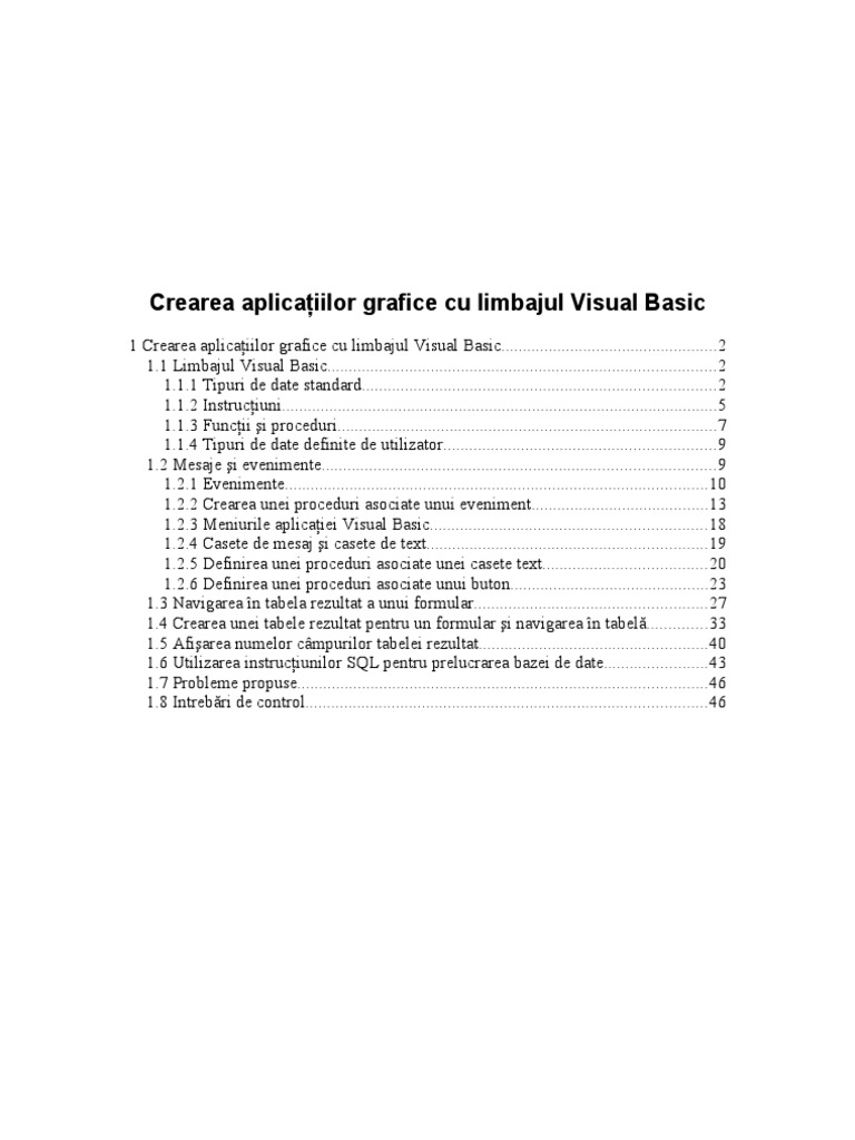 Crearea Aplicatiilor Grafice Cu Limbajul Visual Basic | PDF