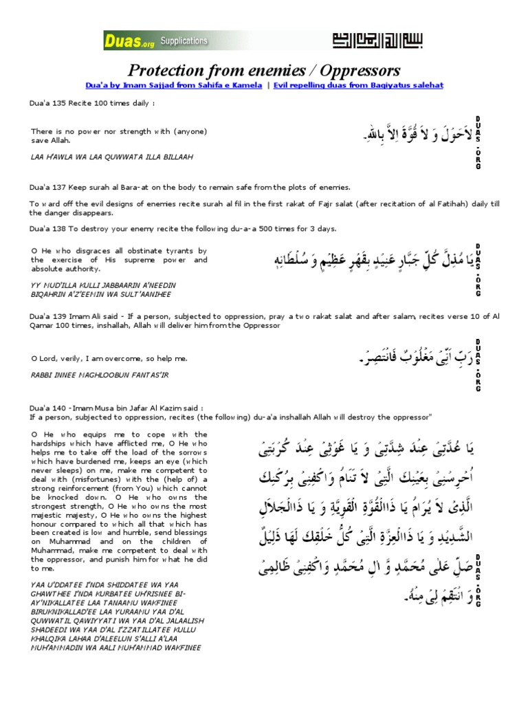 Protection From Enemies - Oppressors | PDF | Prophets And Messengers In ...