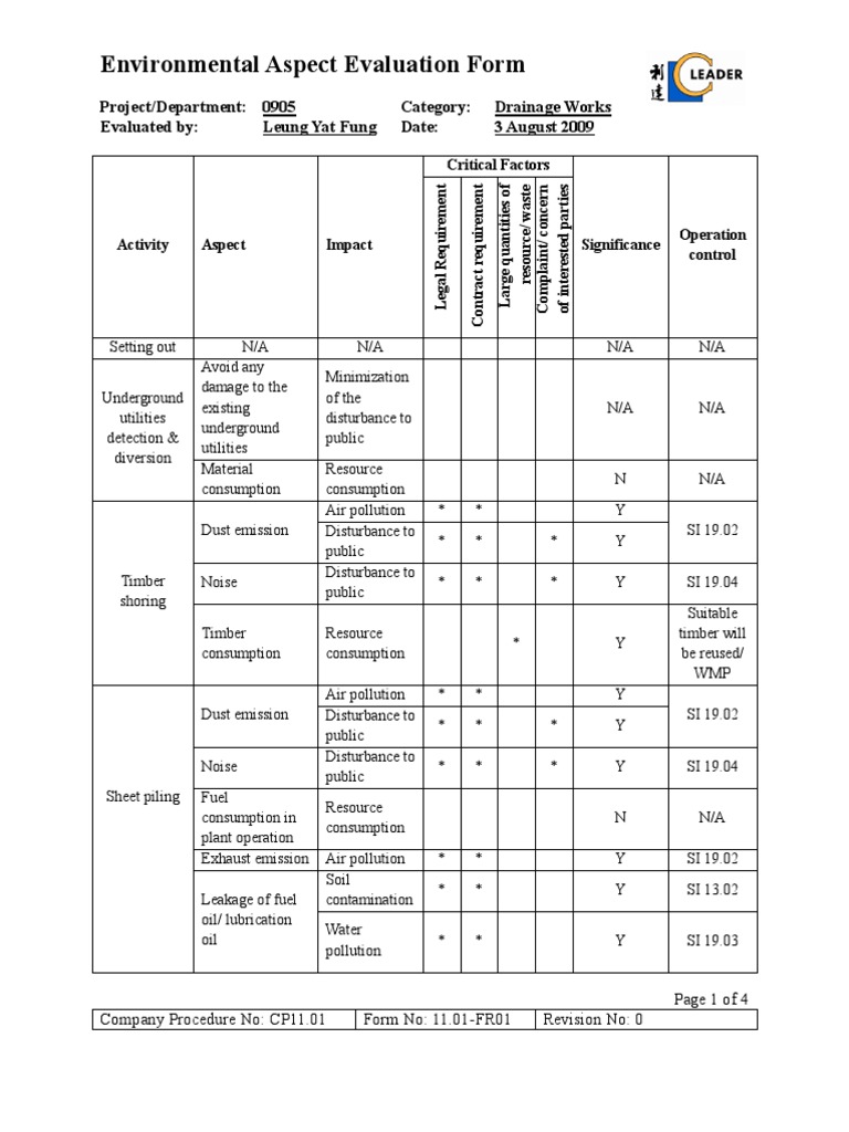 Environmental Impact Evaluation Form | PDF | Pollution | Dust