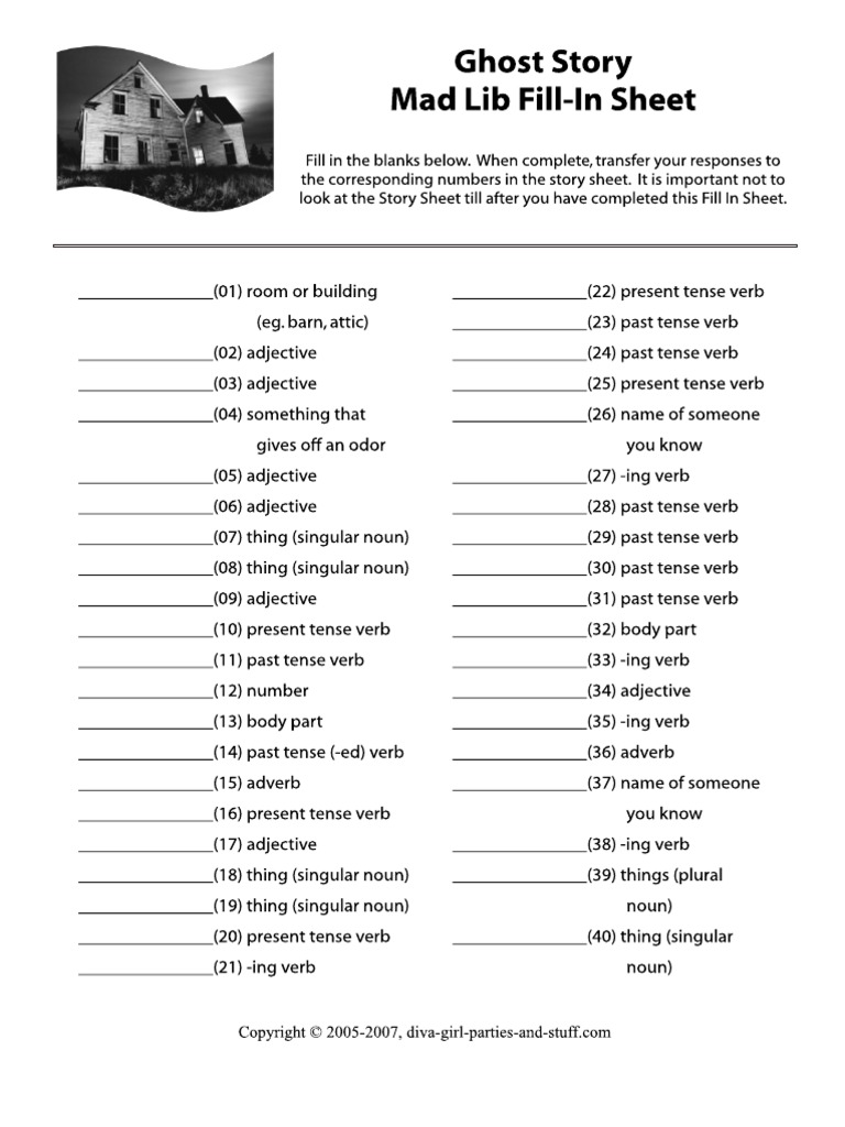 Ghoststory Mad Libs | PDF