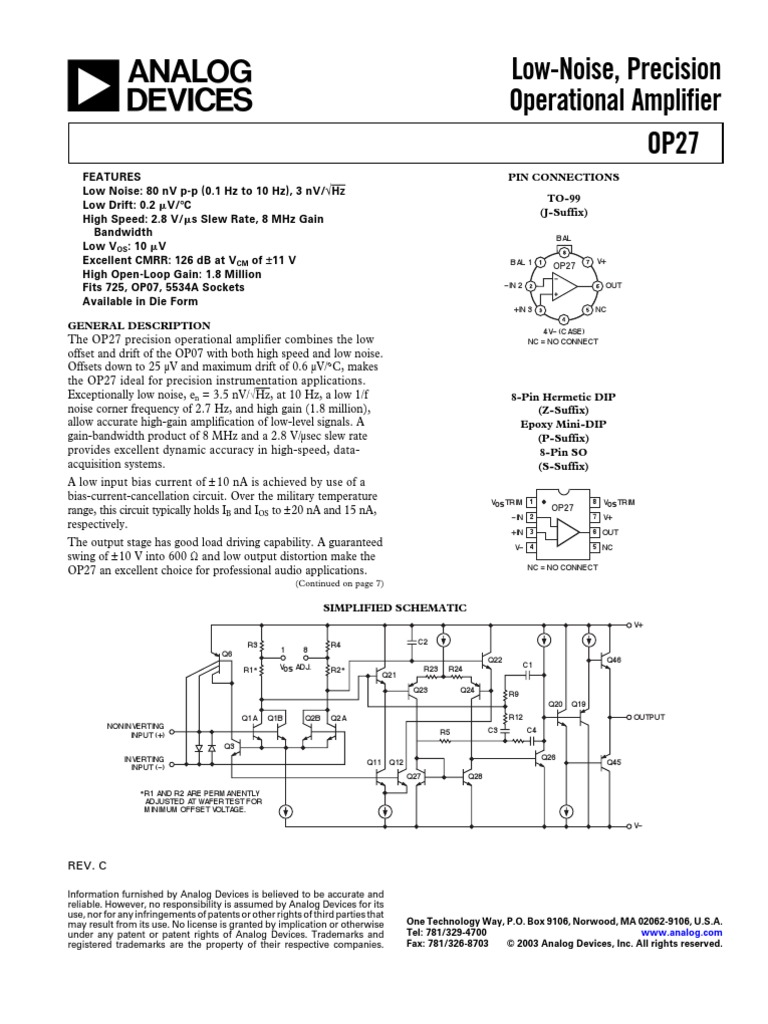 OP27 | PDF | Amplifier | Operational Amplifier