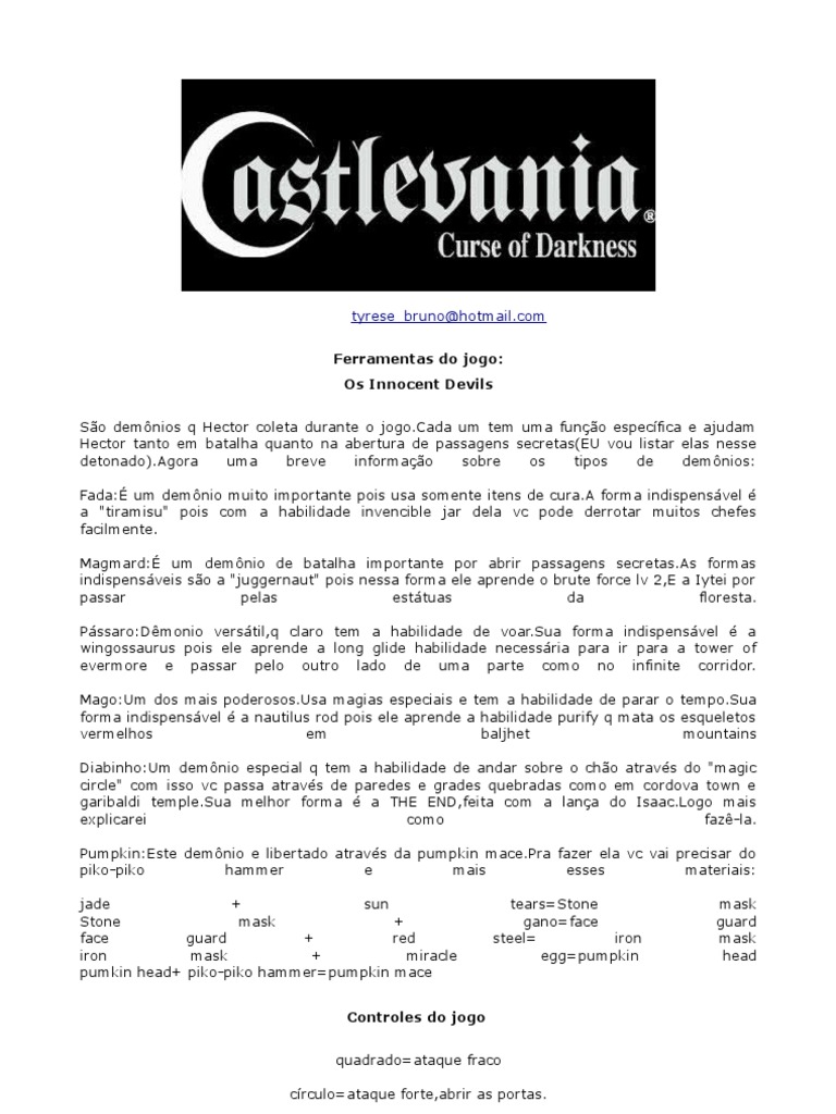 Guia dos Innocent Devils em Curse of Darkness | PDF | Evolução | Drácula