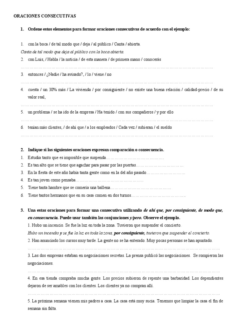 Ejercicios Oraciones Consecutivas | PDF