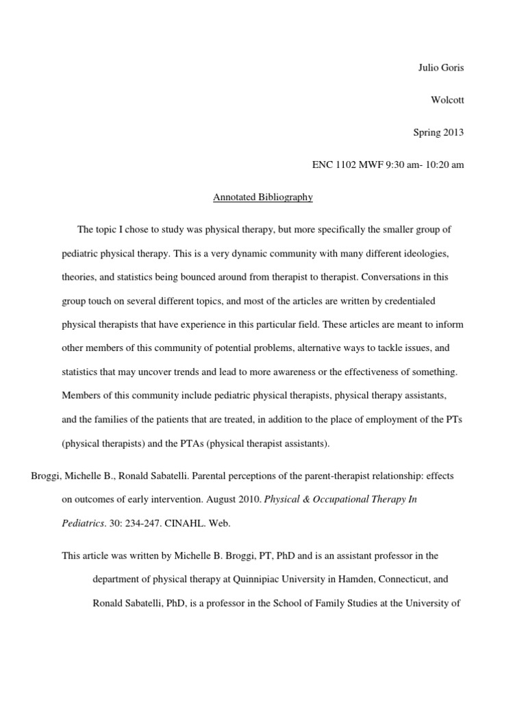Annotated Bibliography | PDF | Physical Therapy | Psychotherapy