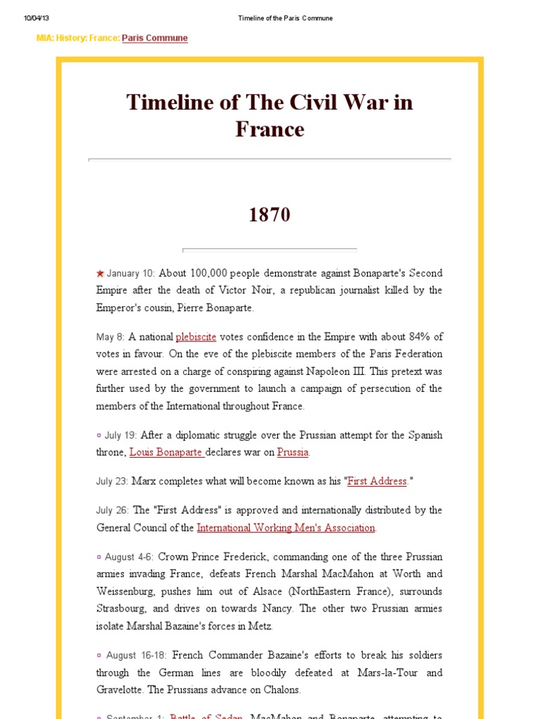 Paris Commune Timeline: Key Events | PDF | Politics Of France | Late ...