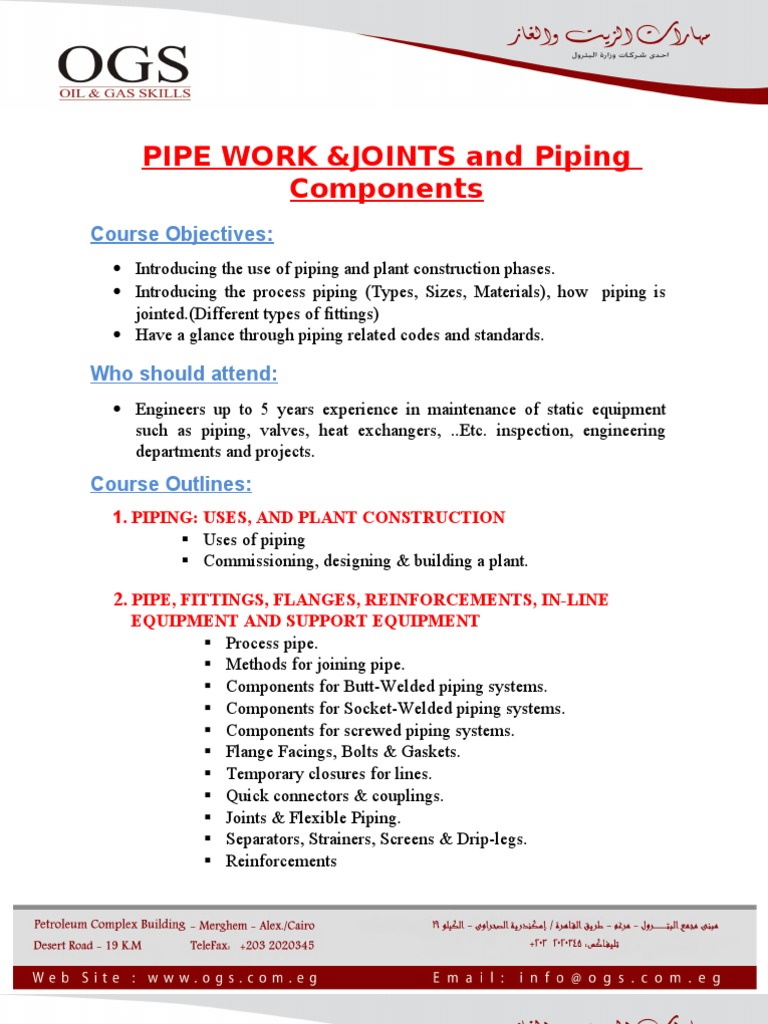 27.PIPE WORK, Joints and Piping Components | PDF