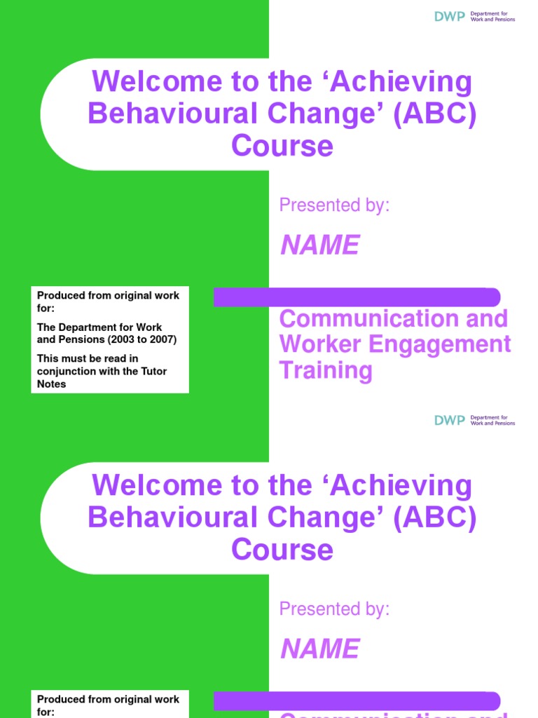 Welcome To The Achieving Behavioural Change (ABC) Course: Communication ...