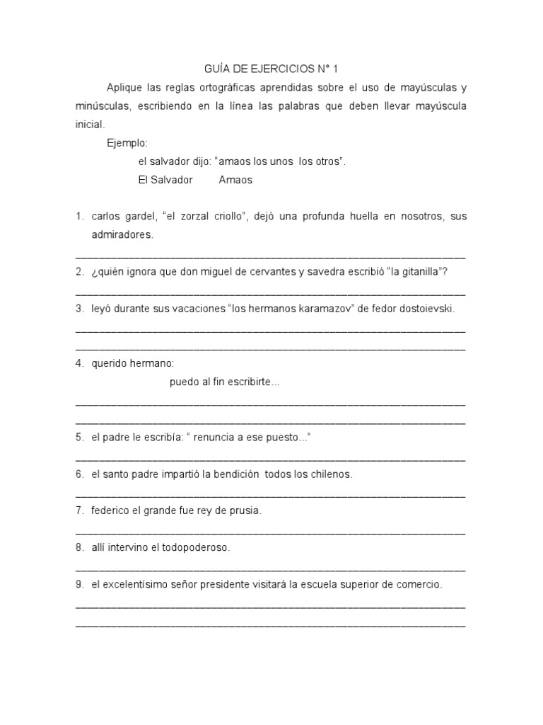 GUÍA DE EJERCICIOS Uso de Mayúsculas | PDF