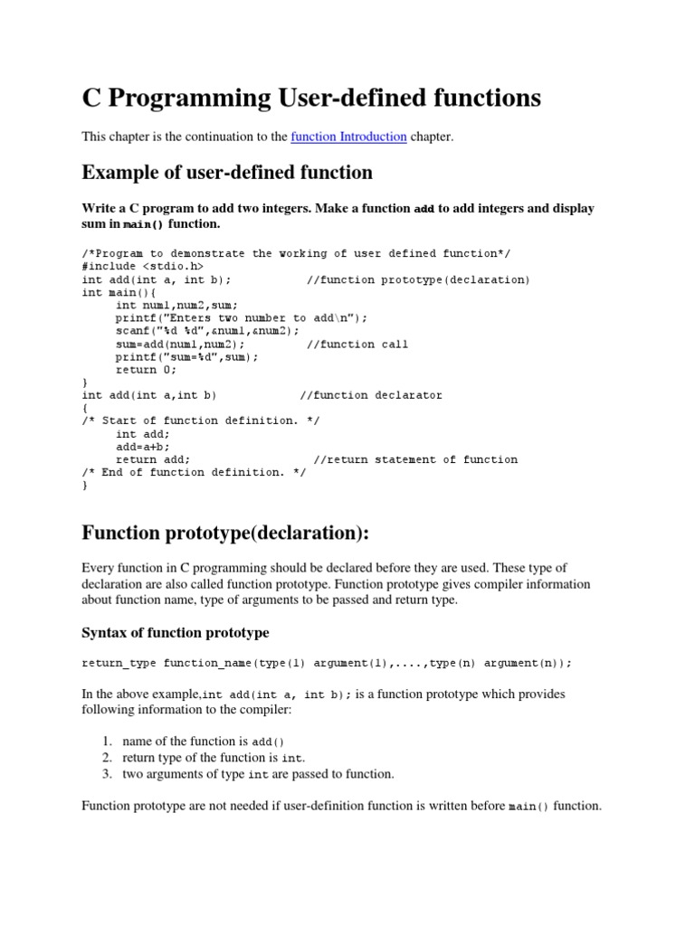 User Defined Funciton | PDF | Subroutine | Parameter (Computer Programming)