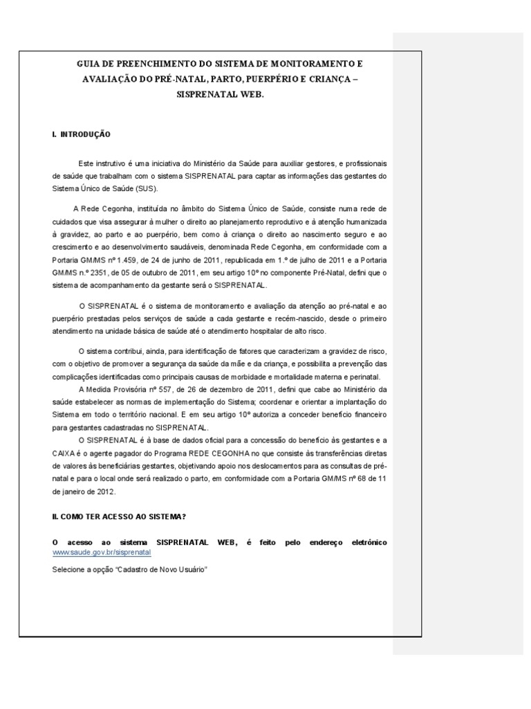 Guia Preenchimento Sisprenatal Web | PDF | Gravidez | Aborto