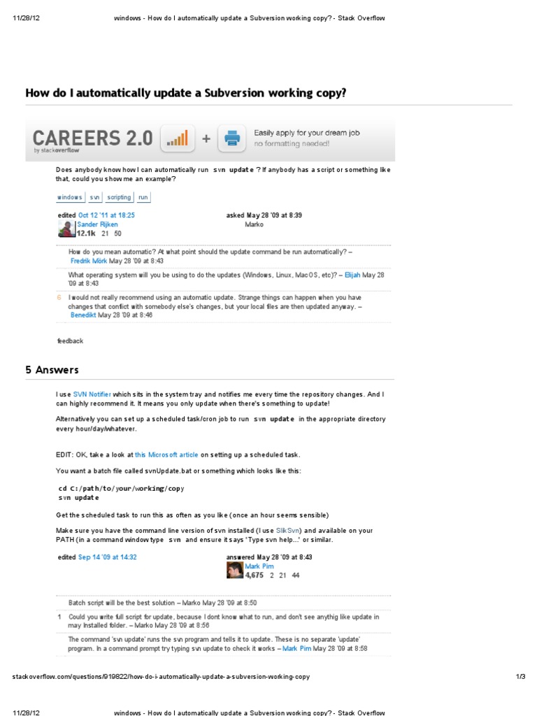 Windows How Do I Automatically Update A Subversion Working Copy Stack Overflow Pdf