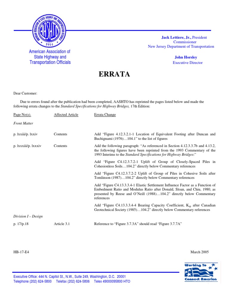 ERRATA: Corrections and Additions to the Standard Specifications for ...