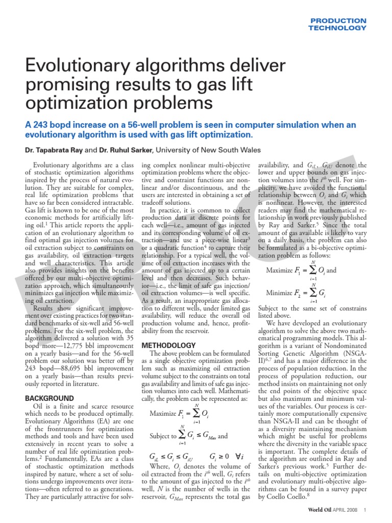 Proof: Evolutionary Algorithms Deliver Promising Results To Gas Lift Optimization Problems | PDF ...