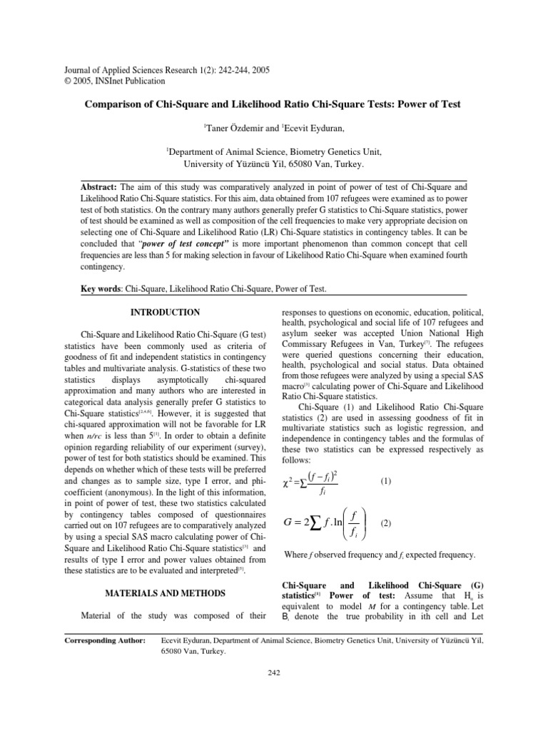 Comparison of Chi-Square and Likelihood Ratio Chi-Square Tests: Power ...