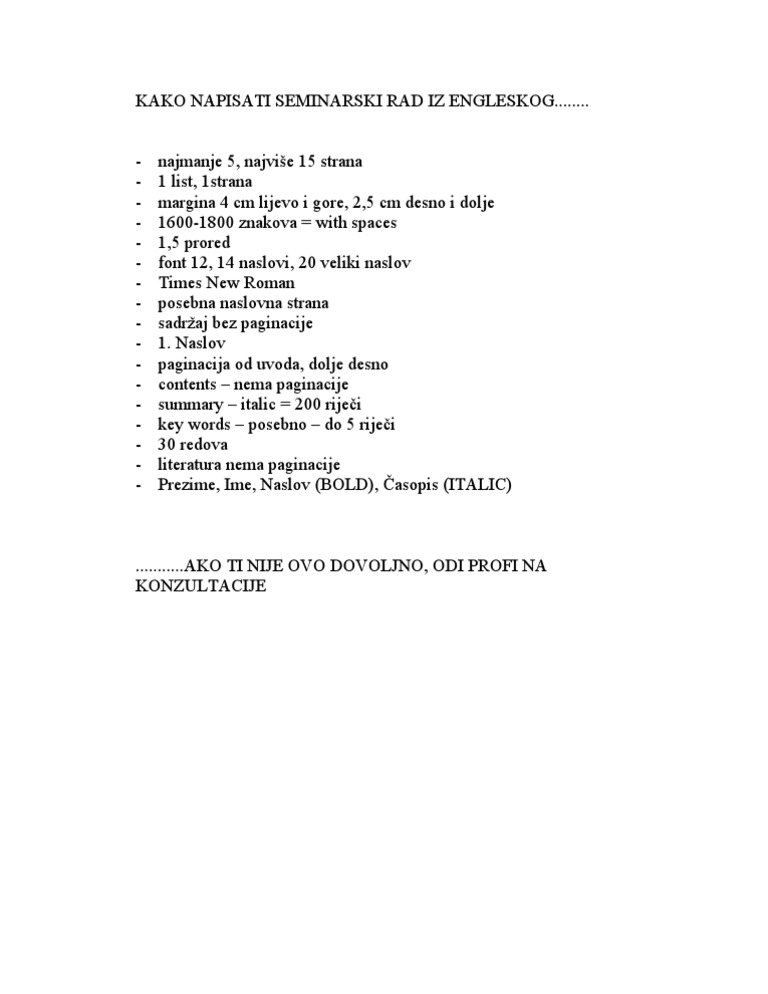Kako Napisati Seminarski Rad Iz Engleskog | PDF